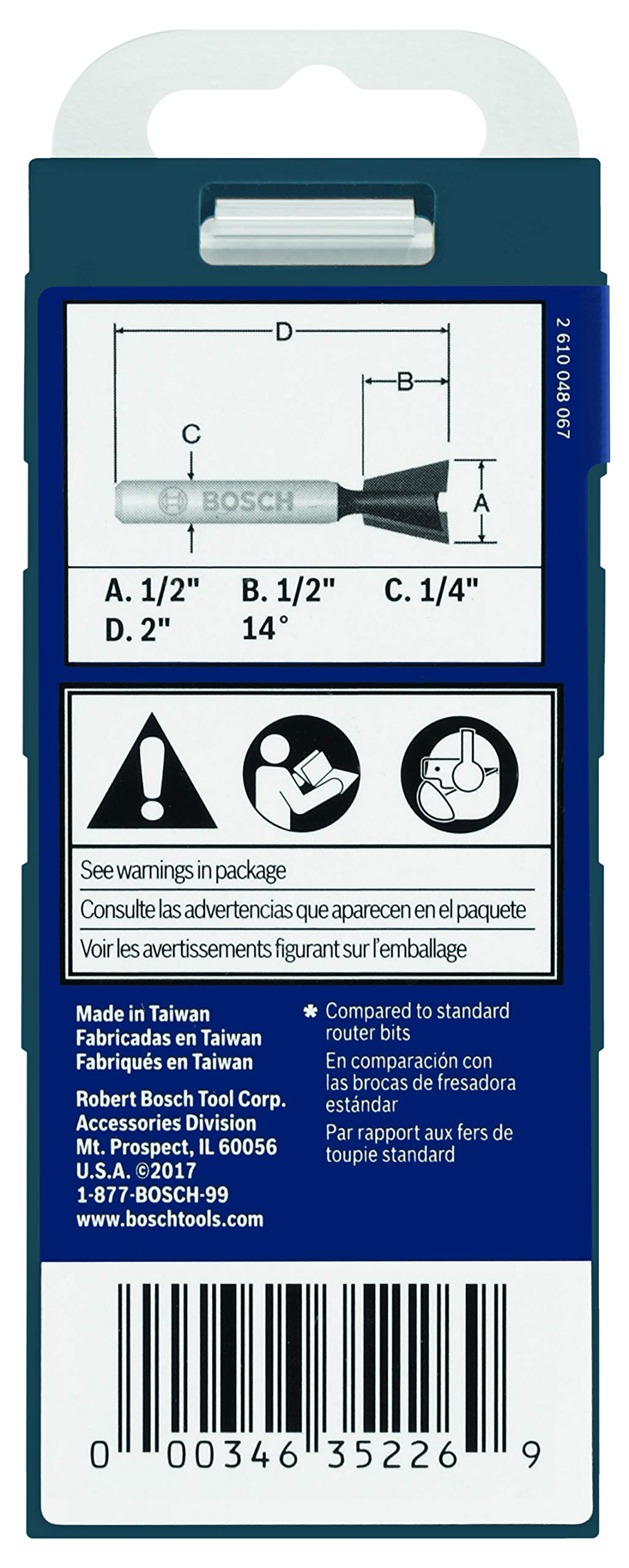 BOSCH 84703M 14 degree x 1/2 In. Carbide Tipped Dovetail Bit