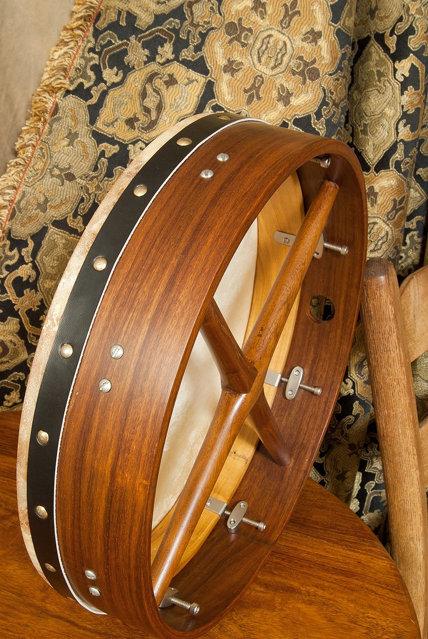 Roosebeck Tunable Sheesham Bodhran, Rosewood, Cross-Bar 14 inches by 3.5 inches