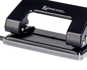 rexel student 2 hole punch, 8 sheet capacity, adjustable guide bar, metal, assorted colours, 62061