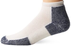 thorlos mens jmm max cushion low cut running socks, white/navy, large us