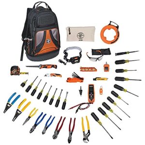 klein tools 80141 hand tools kit includes pliers, screwdrivers, nut drivers, backpack, and more jobsite tools, 41-piece