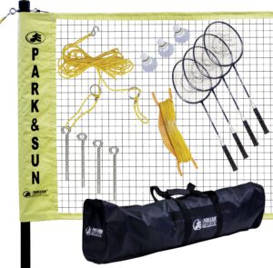 park & sun sports portable indoor/outdoor badminton net system with carrying bag and accessories: professional series, yellow/black, standard