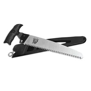 outdoor edge grizsaw - lightweight t-handle fixed blade outdoor-hunting saw with 8.0", 65mn spring steel blade for cutting tough bone and wood and locking zytel sheath with swivel clip belt attachment