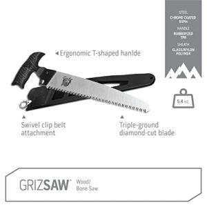 Outdoor Edge GrizSaw - Lightweight T-Handle Fixed Blade Outdoor-Hunting Saw with 8.0", 65Mn Spring Steel Blade for Cutting Tough Bone and Wood and Locking Zytel Sheath with Swivel Clip Belt Attachment