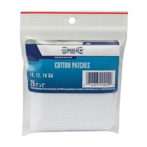 gunslick 25-count bagged cotton patches (12/16 gauge)