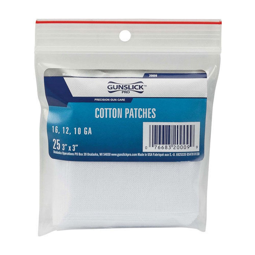 Gunslick 25-Count Bagged Cotton Patches (12/16 Gauge)