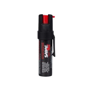 sabre red compact pepper spray for self defense, max police strength oc spray with uv dye, easy carry belt clip & fast access, protect against multiple threats, secure & easy to use safety, 0.67 fl oz