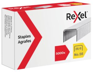 rexel no.56 26/6 staples for standard staplers, for stapling upto 20 sheets, use with desktop staplers and pliers, 5000 count (pack of 1)