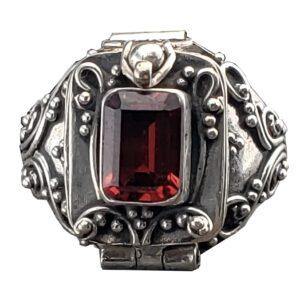 Sterling Silver Garnet Poison Box Locket Ring Size 8(Sizes 4,5,6,7,8,9,10)