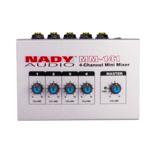 Nady MM-141 4-Channel mono unbalanced Mini Mixer – ¼” Inputs & output – Portable - Battery powered or use optional AC adapter …