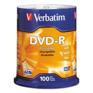 verbatim dvd-r blank discs azo dye 4.7gb 16x recordable disc - 100 pack spindle,silver