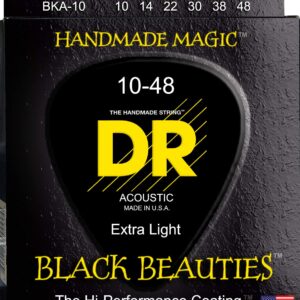 DR Strings Acoustic Guitar Strings, Black Beauties - Black Coated, 10-48