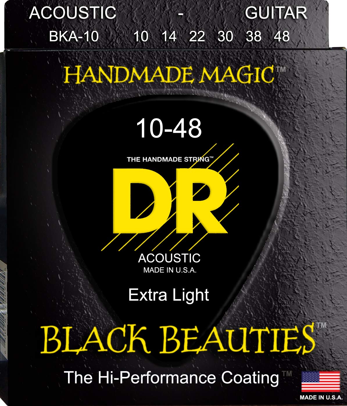 DR Strings Acoustic Guitar Strings, Black Beauties - Black Coated, 10-48