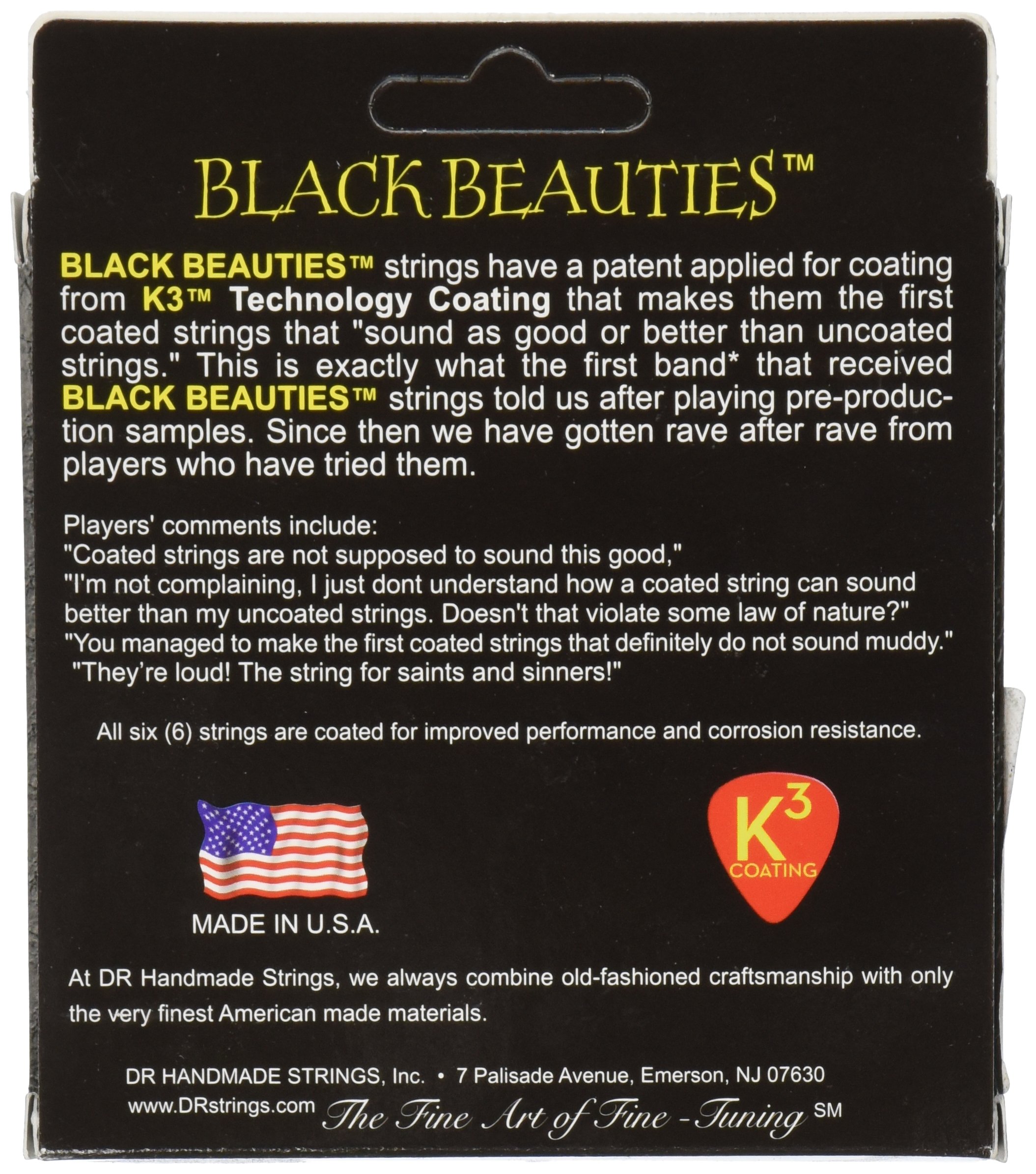 DR Strings Acoustic Guitar Strings, Black Beauties - Black Coated, 10-48