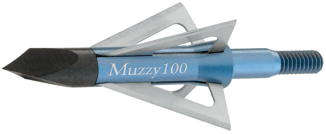 Muzzy 209 Bowhunting 100 Grain, 4 Blade Broadhead, 1" Cutting Diameter, 6 Pack , Blue