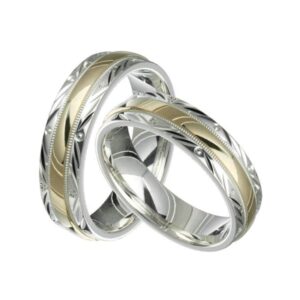 alain raphael two-tone sterling silver & 10k yellow gold 6 millimeters wide wedding band ring set him and her