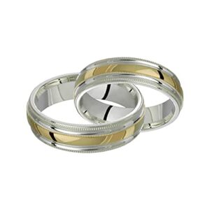 Alain Raphael two-tone sterling silver & 10K yellow gold 6 millimeters wide wedding band ring set him & her