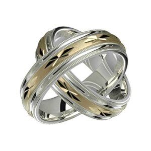 alain raphael two-tone sterling silver & 10k yellow gold 6 millimeters wide wedding band ring set him & her