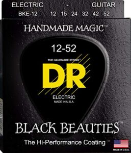 dr strings electric guitar strings, black beauties - black coated, 12-52 (bke-12)