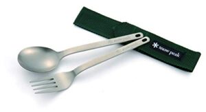 snow peak titanium fork & spoon set - ultralight & portable camping utensil set - durable titanium cutlery with canvas travel case