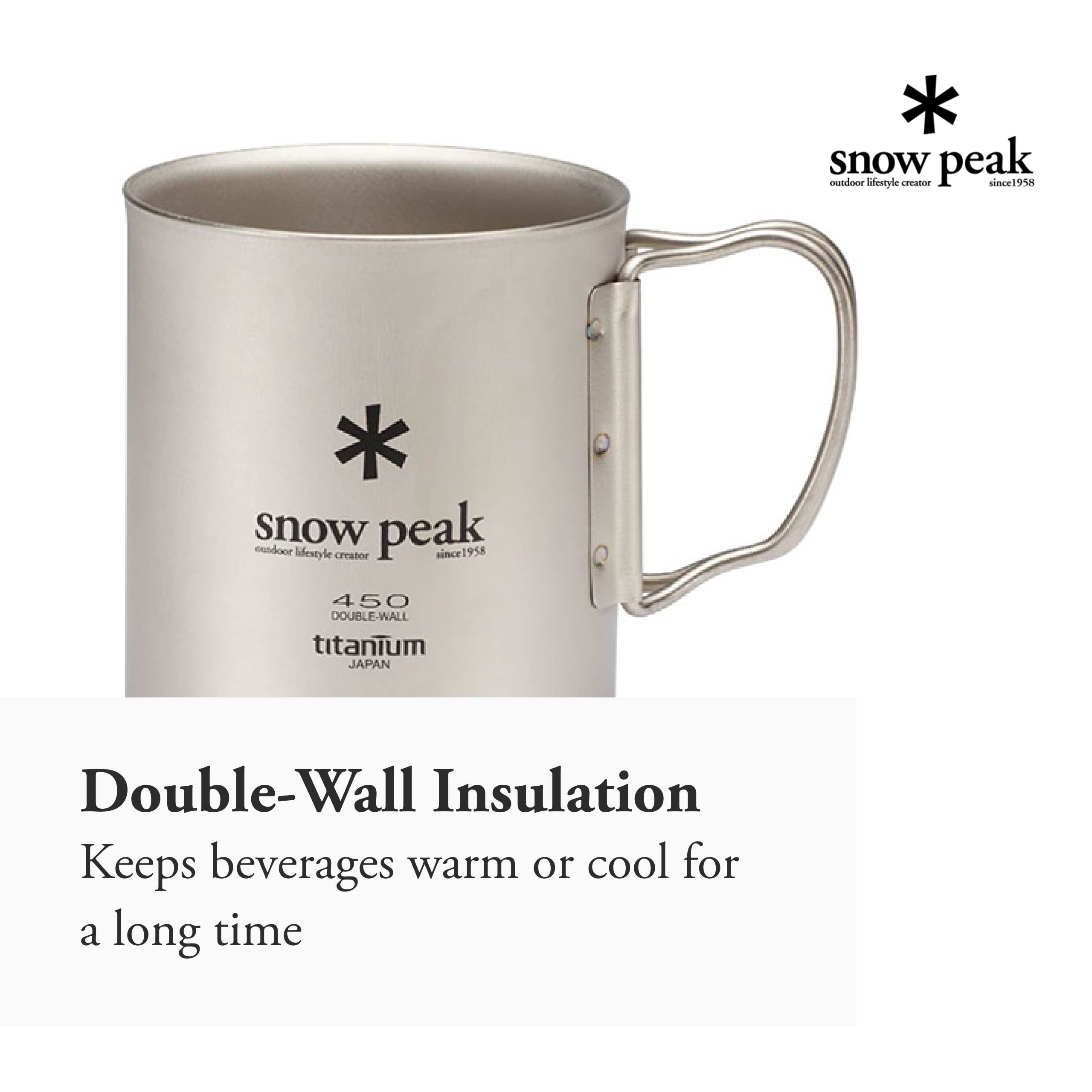 Snow Peak Titanium Double-Wall Mug - Durable & Lightweight Insulated Mug - Camping - 15.2 fl oz - Silver