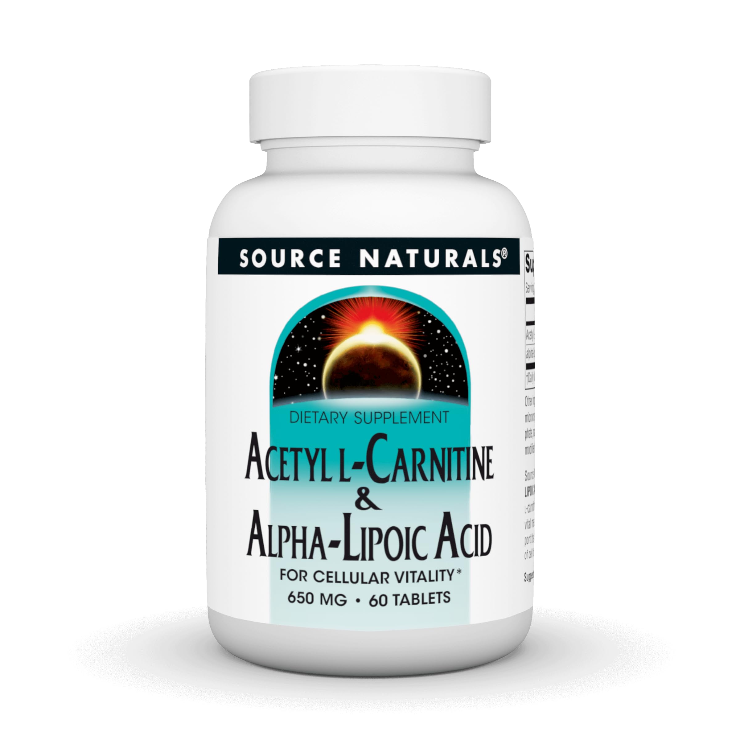 Source Naturals Acetyl L-Carnitine & Alpha-Lipoic Acid, for Cellular Vitality*, 650mg - 60 Tablets