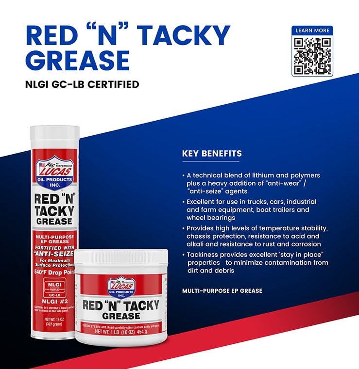 Lucas Oil 10005 Red 'N' Tacky Grease - 14 Ounce