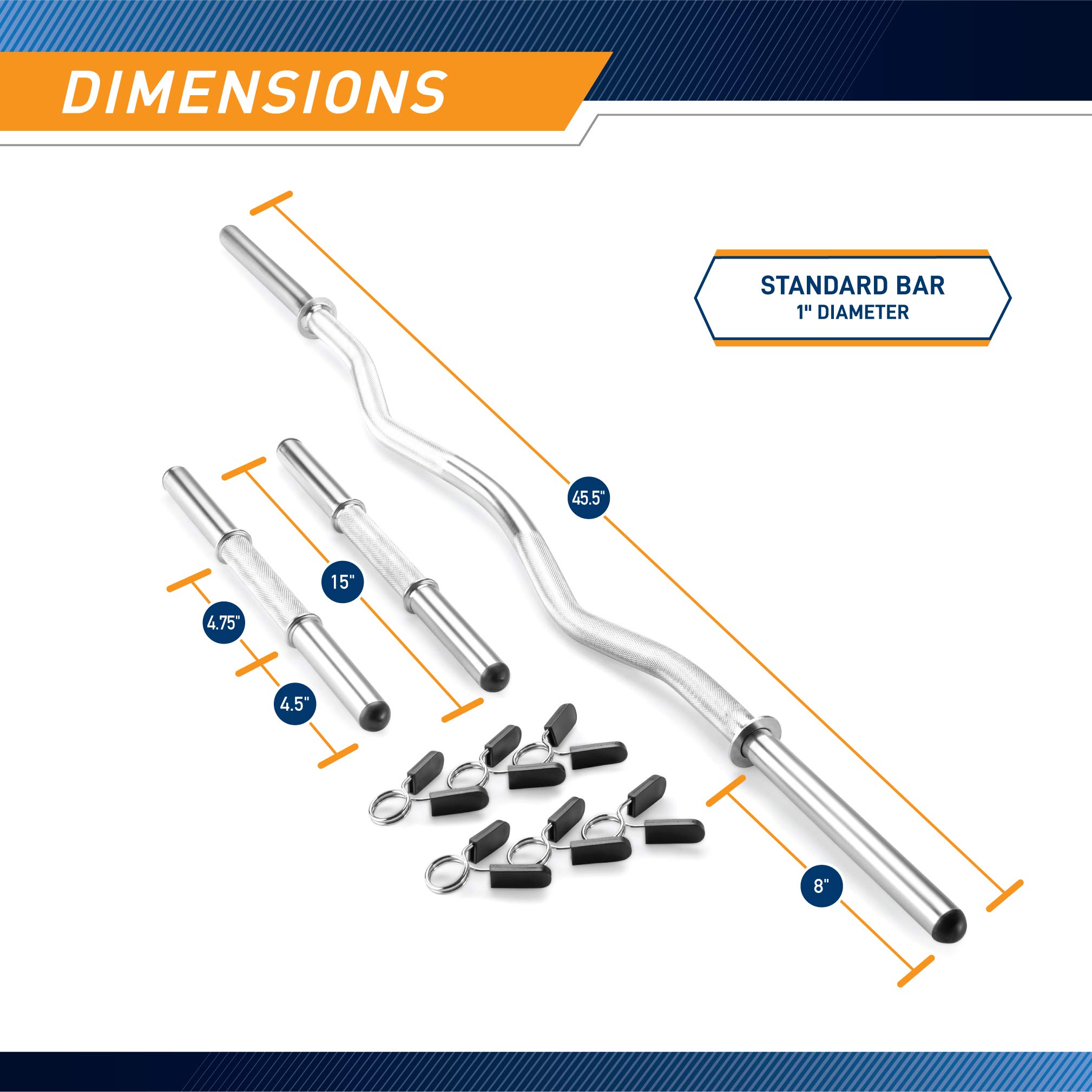 Marcy Standard Size (Fits 1-inch Plates) Curl Bar and Dumbbell Handle Set SDC-10.1