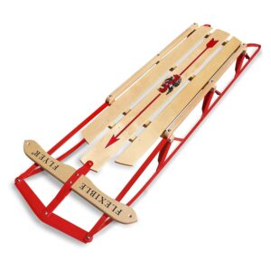 paricon flexible flyer metal runner steel and wood snow sled slider with steering bar, pre drilled holes, and triple knee construction, red