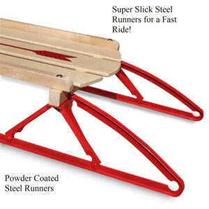 Paricon Flexible Flyer Metal Runner Steel and Wood Snow Sled Slider with Steering Bar, Pre Drilled Holes, and Triple Knee Construction, Red