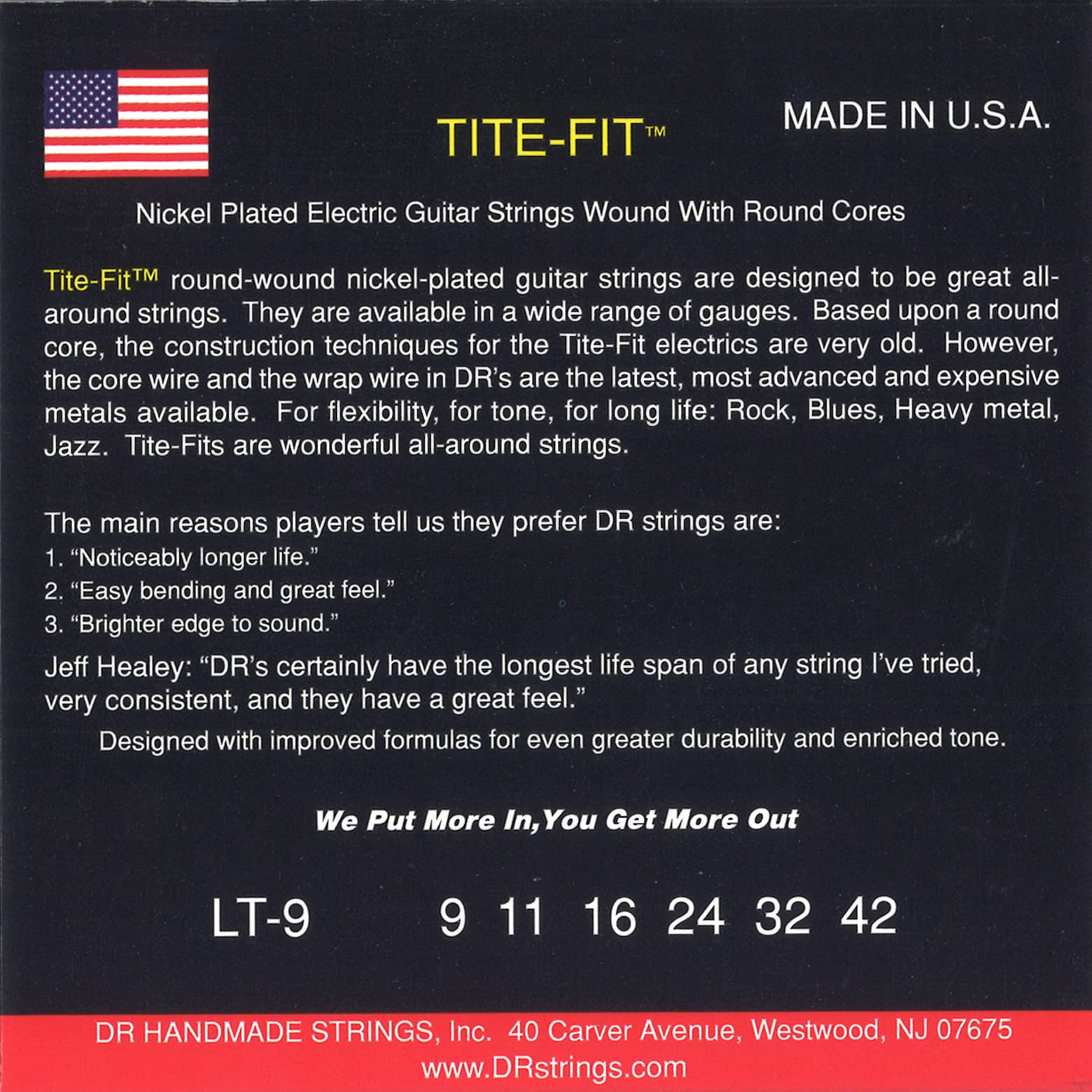 DR Strings Tite Fit Electric Round Core 9-42