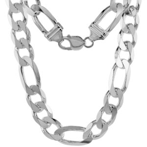 thick sterling silver 13mm figaro link chain bracelet heavy beveled edges nickel free italy 8 inch