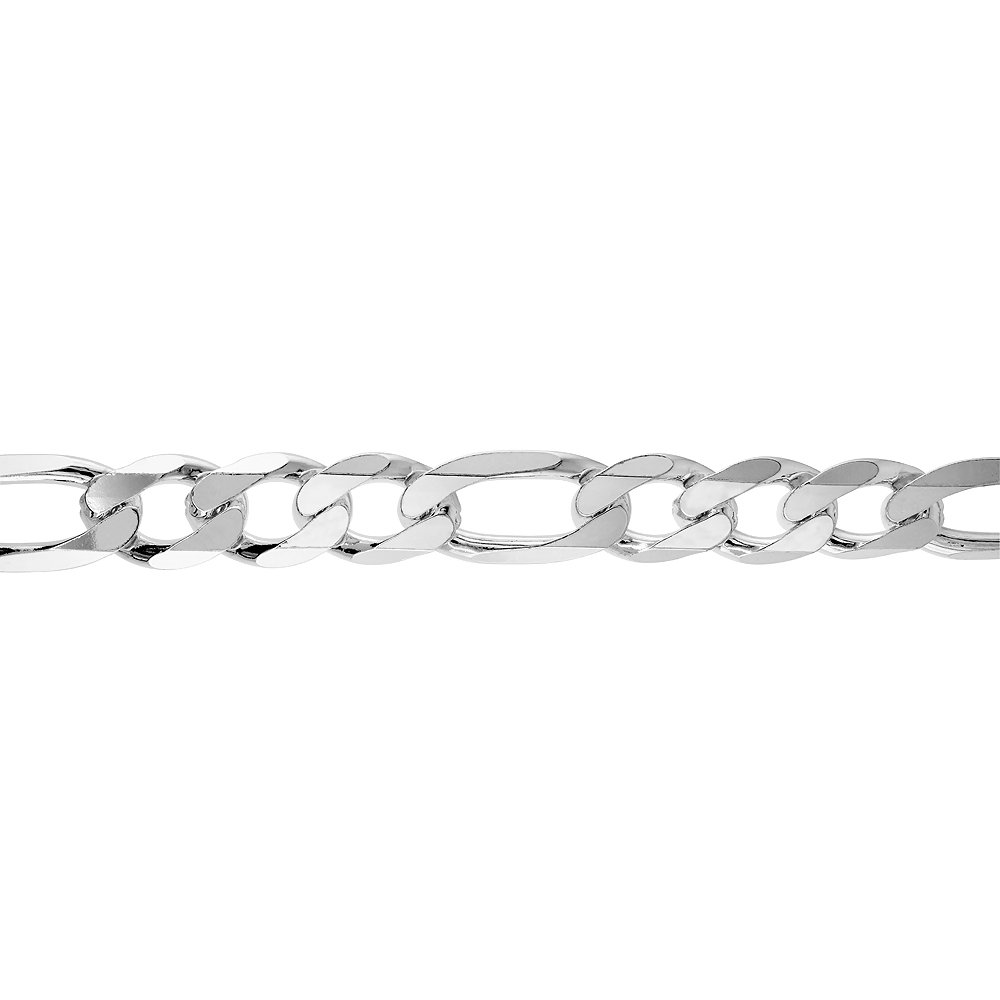 Thick Sterling Silver 13mm Figaro Link Chain Bracelet Heavy Beveled Edges Nickel Free Italy 8 inch