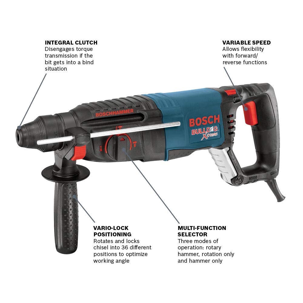 BOSCH 11255VSR Bulldog Xtreme 8 Amp 1 Inch Corded Variable Speed SDS-Plus Concrete/Masonry Rotary Hammer