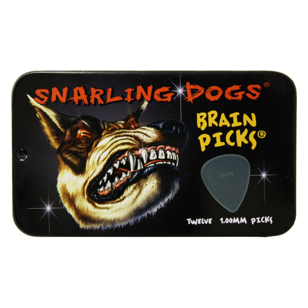 D'Andrea Snarling Dog Brain Nylon Guitar Picks 12 Pack with Tin Box (Grey, 1.00mm)