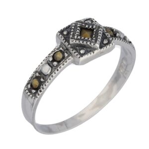 petite light weight square sterling silver marcasite ring size 7(sizes 6,7,8,9)