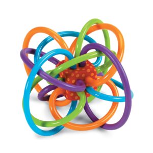 manhattan toy winkel rattle & sensory teether toy, blue/green/orange, 5 inch x 4 inch x 3.5 inch