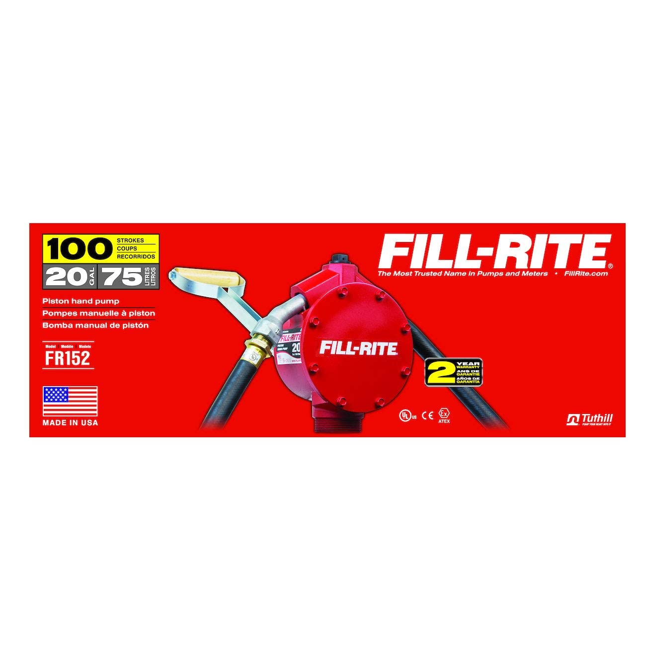 Fill-Rite FR152 Fuel Transfer Piston Hand Pump w/Discharge Hose, Nozzle Spout, & Suction Pipe