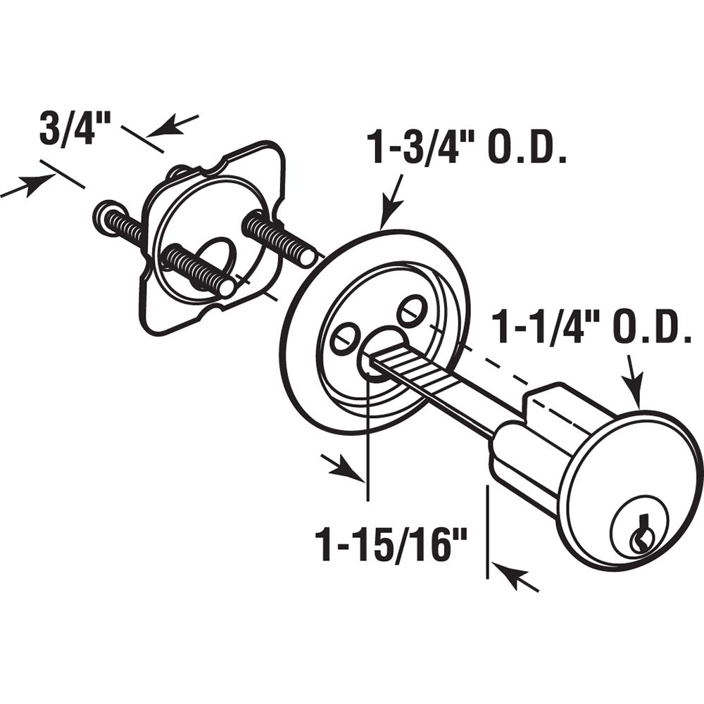 Prime-Line U 9965 Rim Cylinder Lock, 3/4 In. Hole Center, Diecast, Brass Plated, Kwikset (Single Pack)