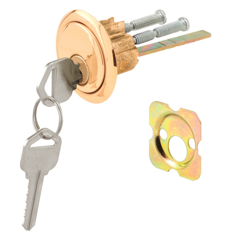 Prime-Line U 9965 Rim Cylinder Lock, 3/4 In. Hole Center, Diecast, Brass Plated, Kwikset (Single Pack)