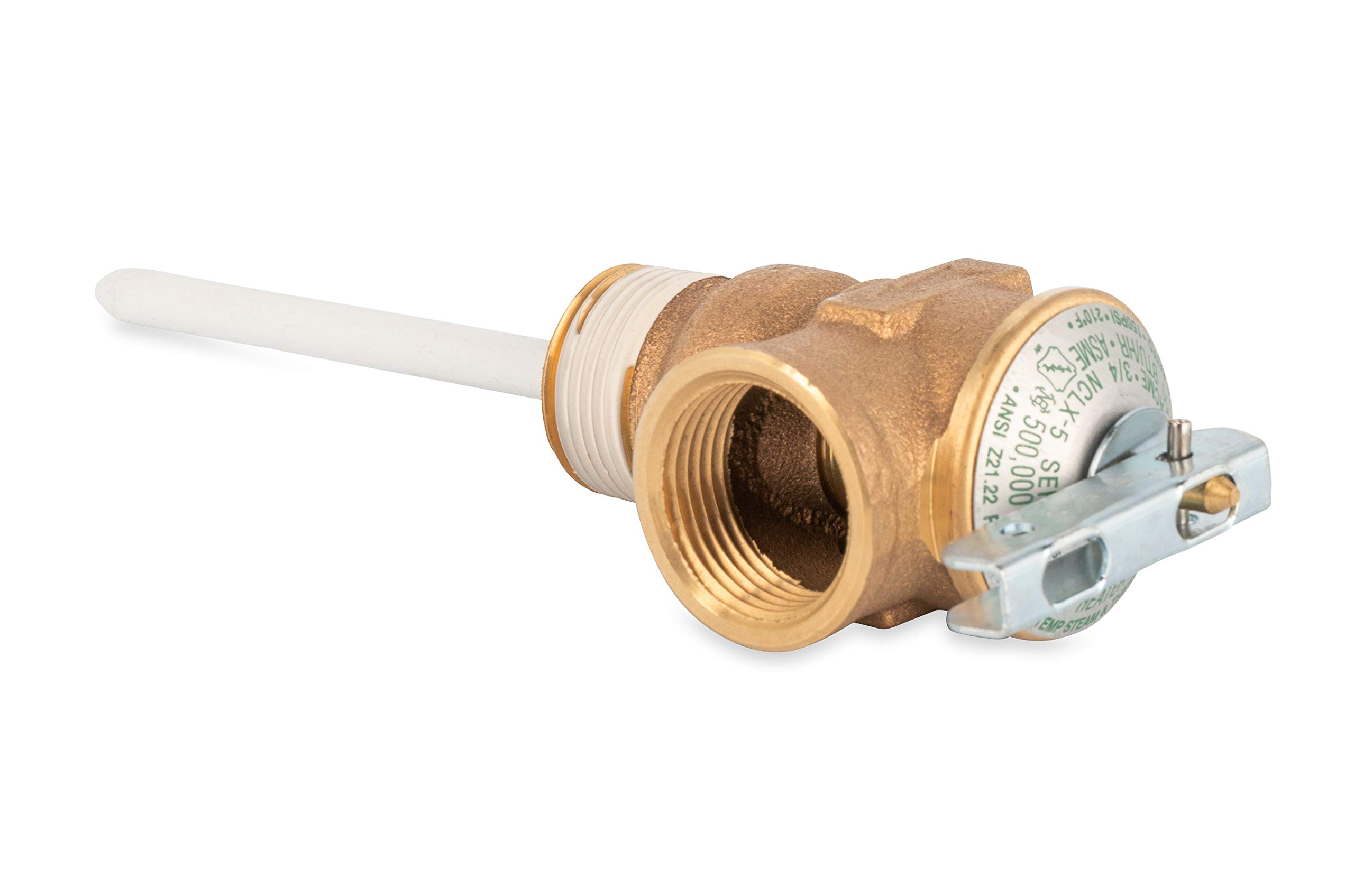 Camco Automatic Temperature and Pressure Relief Valve with Extension Probe and Lever | Features an All Brass Body with a Stainless Steel Pressure Spring | (10473), Silver/Pewter