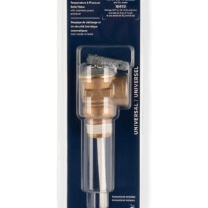 Camco Automatic Temperature and Pressure Relief Valve with Extension Probe and Lever | Features an All Brass Body with a Stainless Steel Pressure Spring | (10473), Silver/Pewter