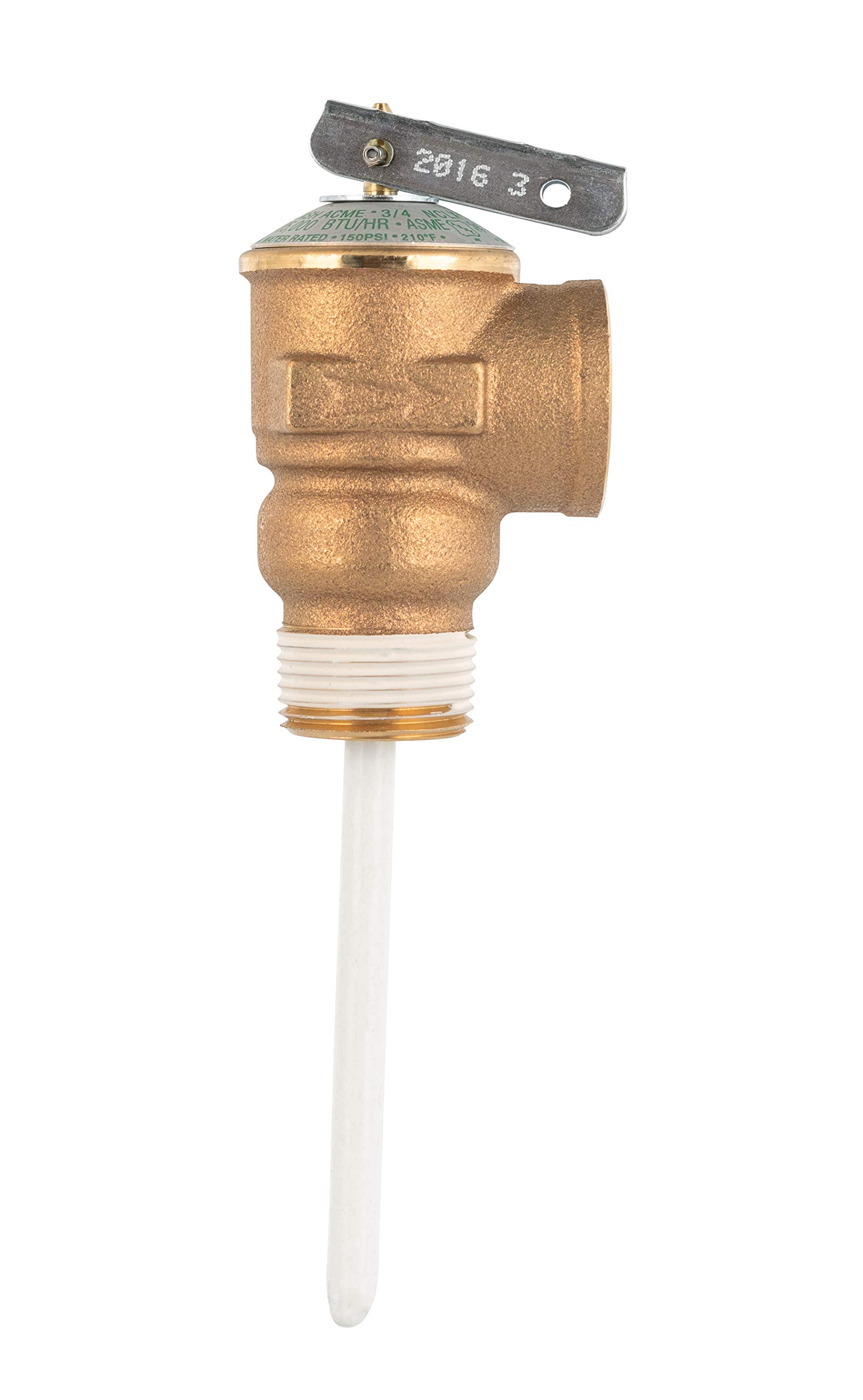 Camco Automatic Temperature and Pressure Relief Valve with Extension Probe and Lever | Features an All Brass Body with a Stainless Steel Pressure Spring | (10473), Silver/Pewter