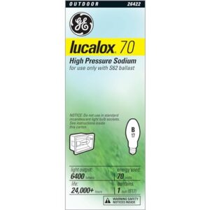 ge lucalox high pressure sodium light bulb, b17 hps bulb, 70 watt, medium base