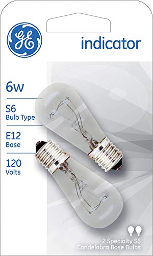 GE Appliance Incandescent Light Bulb, S6 Light Bulb, 6-Watt, Candelabra Base, Soft White, 2-Pack