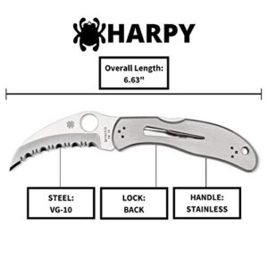 Spyderco Harpy Folding Utility Knife with 2.75" Hawkbill VG-10 Steel Blade and Durable Stainless Steel Handle - SpyderEdge - C08S