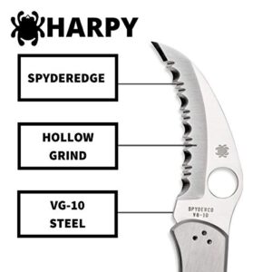 Spyderco Harpy Folding Utility Knife with 2.75" Hawkbill VG-10 Steel Blade and Durable Stainless Steel Handle - SpyderEdge - C08S