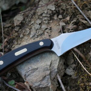 Old Timer 152OTCP Sharpfinger 7.1in S.S. Full Tang Fixed Blade Knife with 3.3in Clip Point Skinner Blade, Black Sawcut Handle, and Leather Belt Sheath for Hunting, Camping, Skinning, EDC, and Outdoor