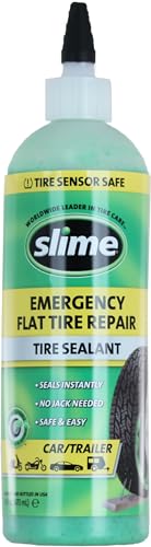 Slime 10011 Flat Tire Puncture Repair Sealant, Emergency Repair for highway vehicles, suitable for Cars/Trailers, Non-toxic, eco-friendly, 16 oz bottle