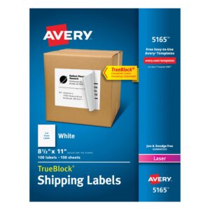 avery(r) white laser permanent full-sheet labels, 8 1/2in. x 11in., box of 100, 5165